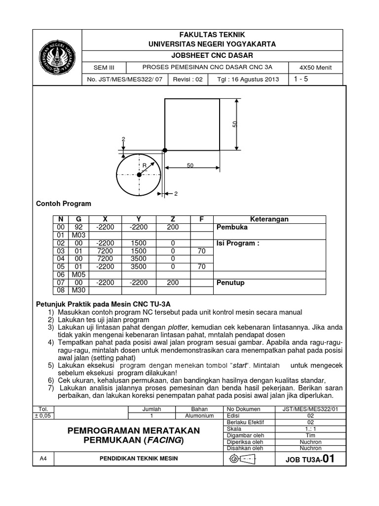 JOB SHEET CNC TU3A Rev PDF | PDF