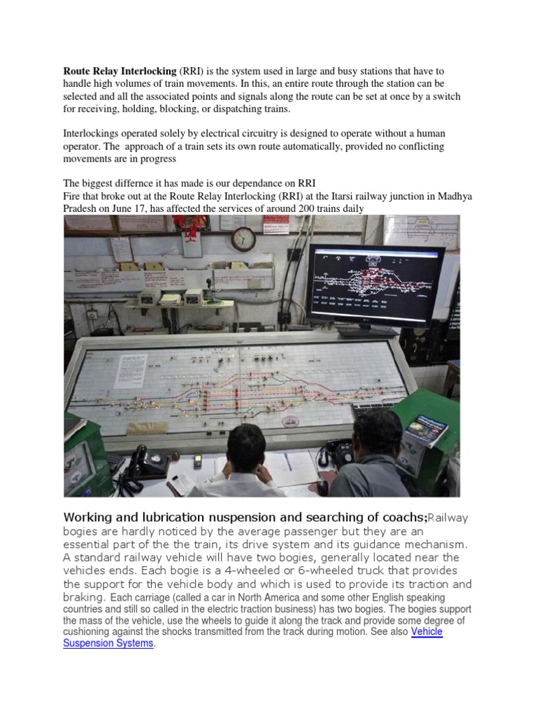Route Relay Interlocking (RRI) Is The System Used in Large and Busy ...