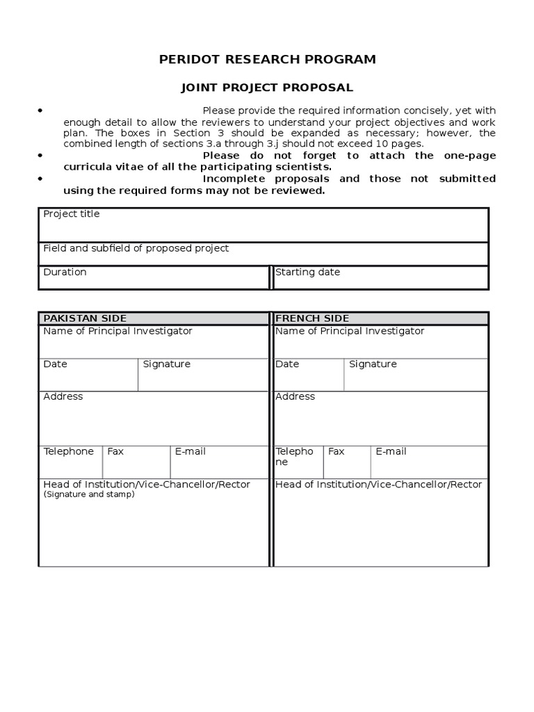 Peridot Research Program: Joint Project Proposal | PDF | Business