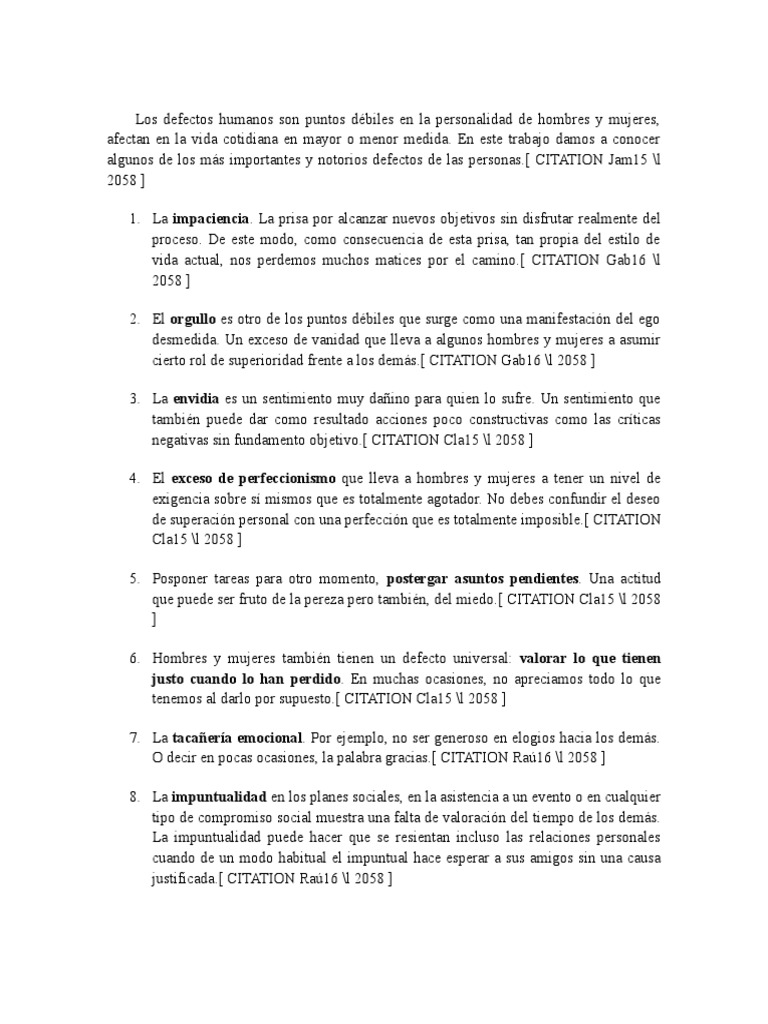 Principales defectos humanos identificados | PDF | Homo Sapiens | Sicología
