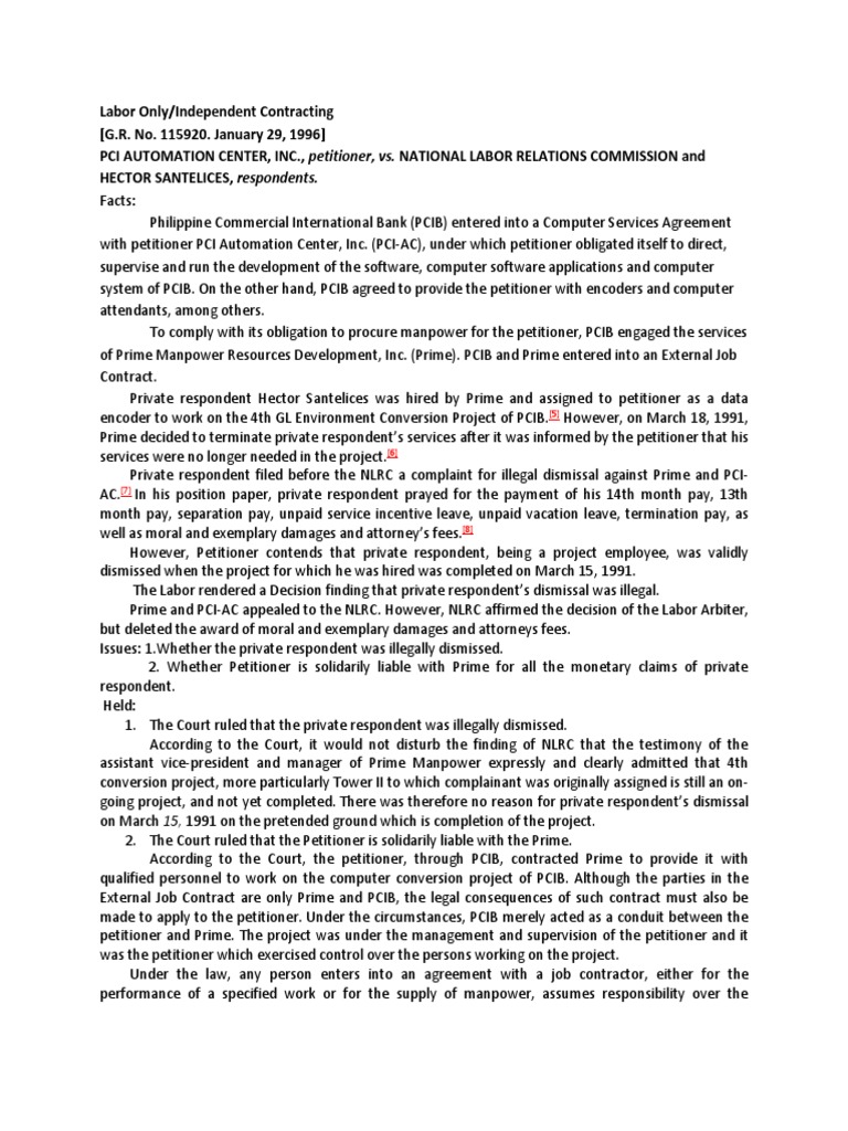 Labor Cases | Download Free PDF | Independent Contractor | Employment