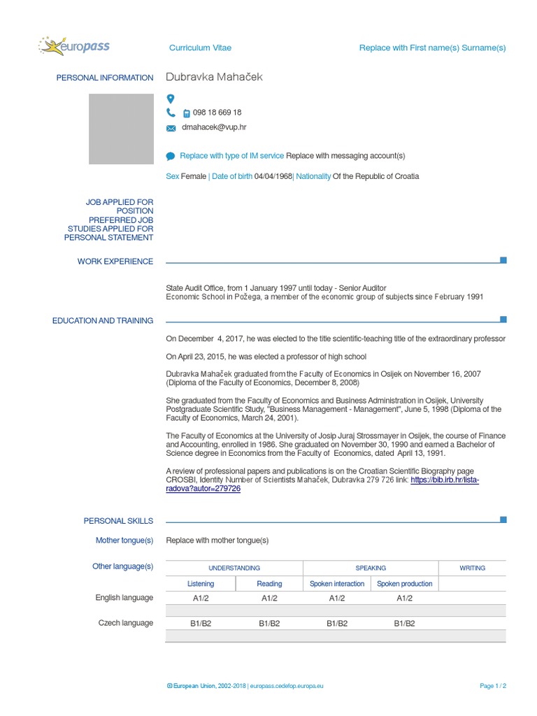 Engl Europass Ecv Template en | PDF | Academia | Behavior Modification