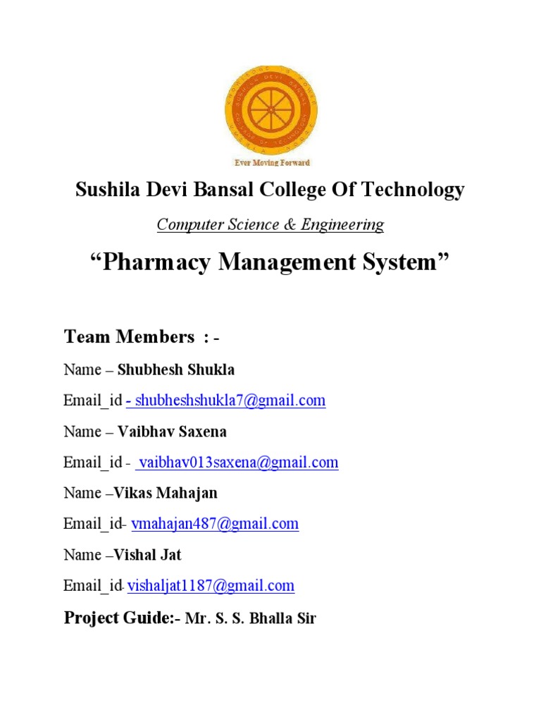 "Pharmacy Management System": Sushila Devi Bansal College of Technology ...