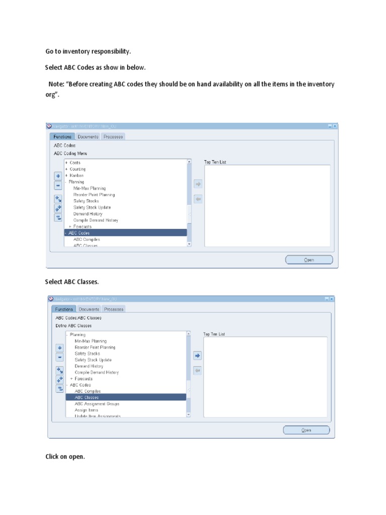 Go To Inventory Responsibility. Select ABC Codes As Show in Below. Org ...