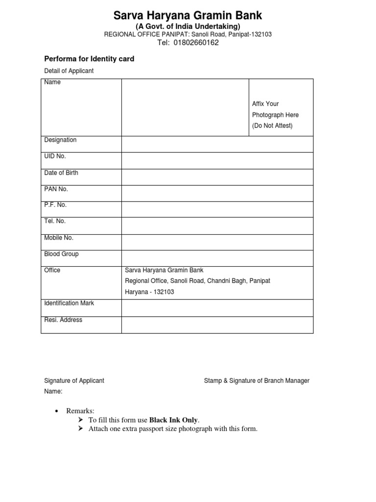 Performa For Identity Card | PDF