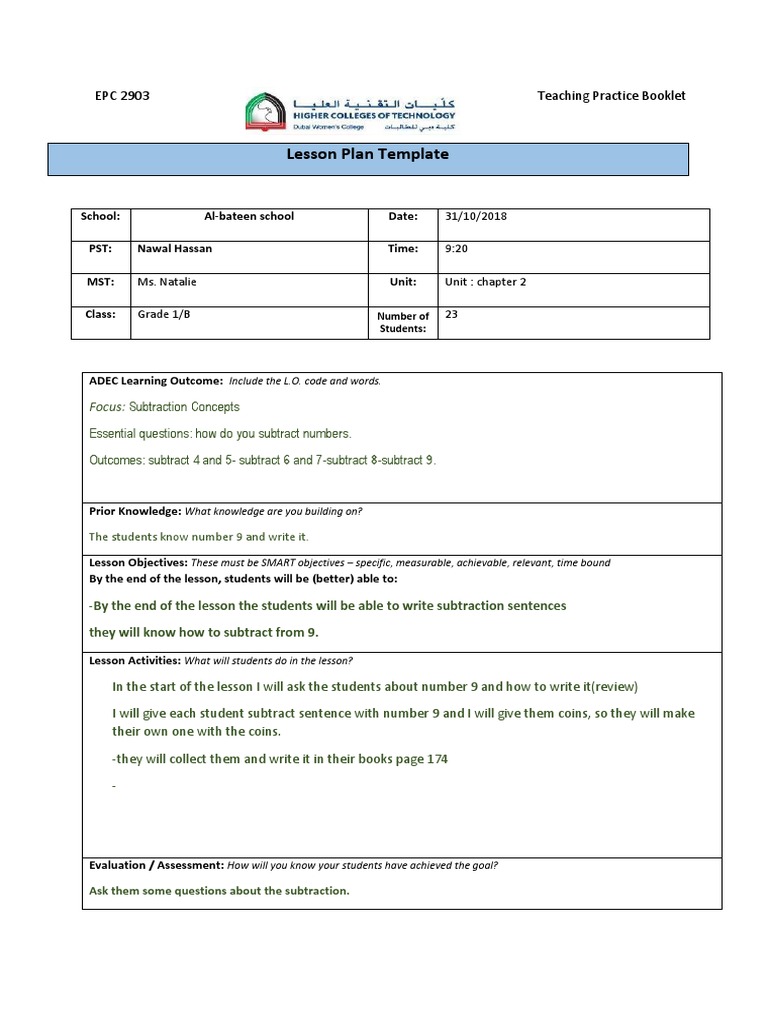 Subtract 9 Lesson Plan PDF