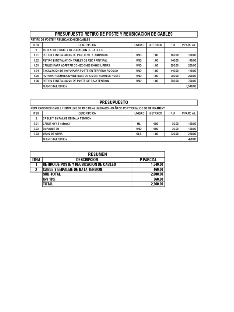 Reubicacion de Postes | PDF