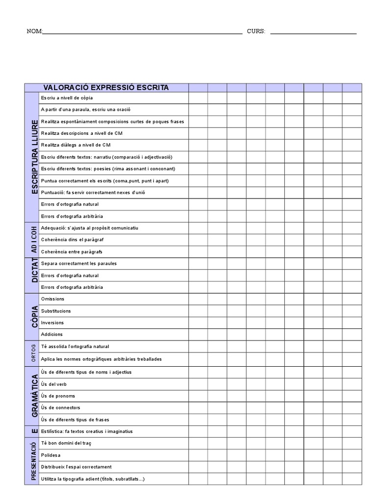 Graella Escriptura Grans | PDF