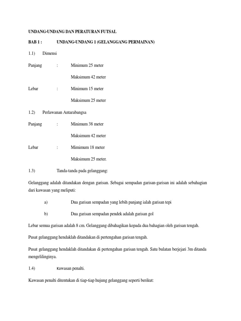 Aturan Futsal: Gelanggang & Peralatan | PDF