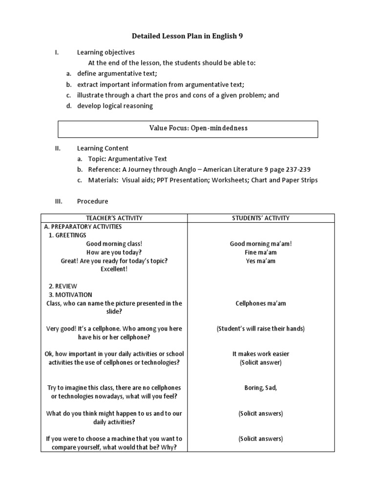 Detailed Lesson Plan in English 9 | PDF | Telephone | Lesson Plan