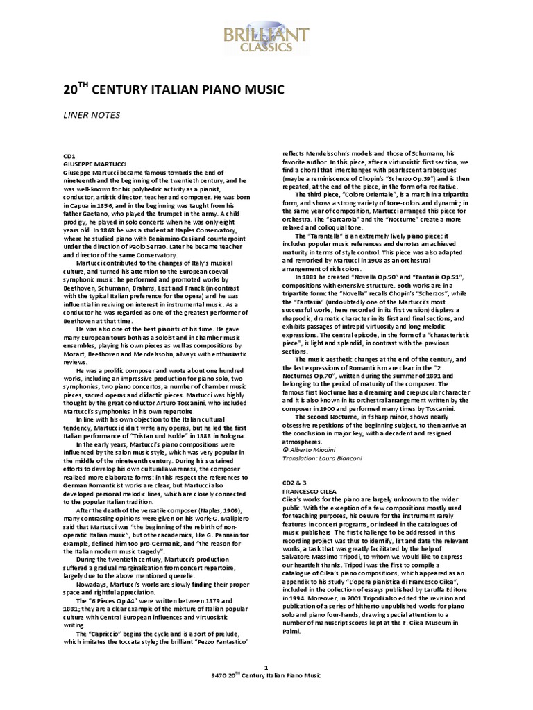 20th Century Italian Piano Music Liner Notes Download | PDF | Johannes ...