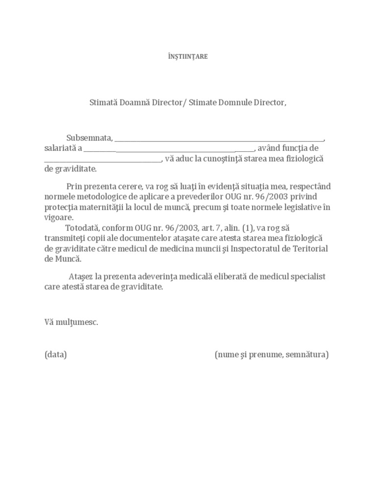 Înștiințare Sarcina | PDF