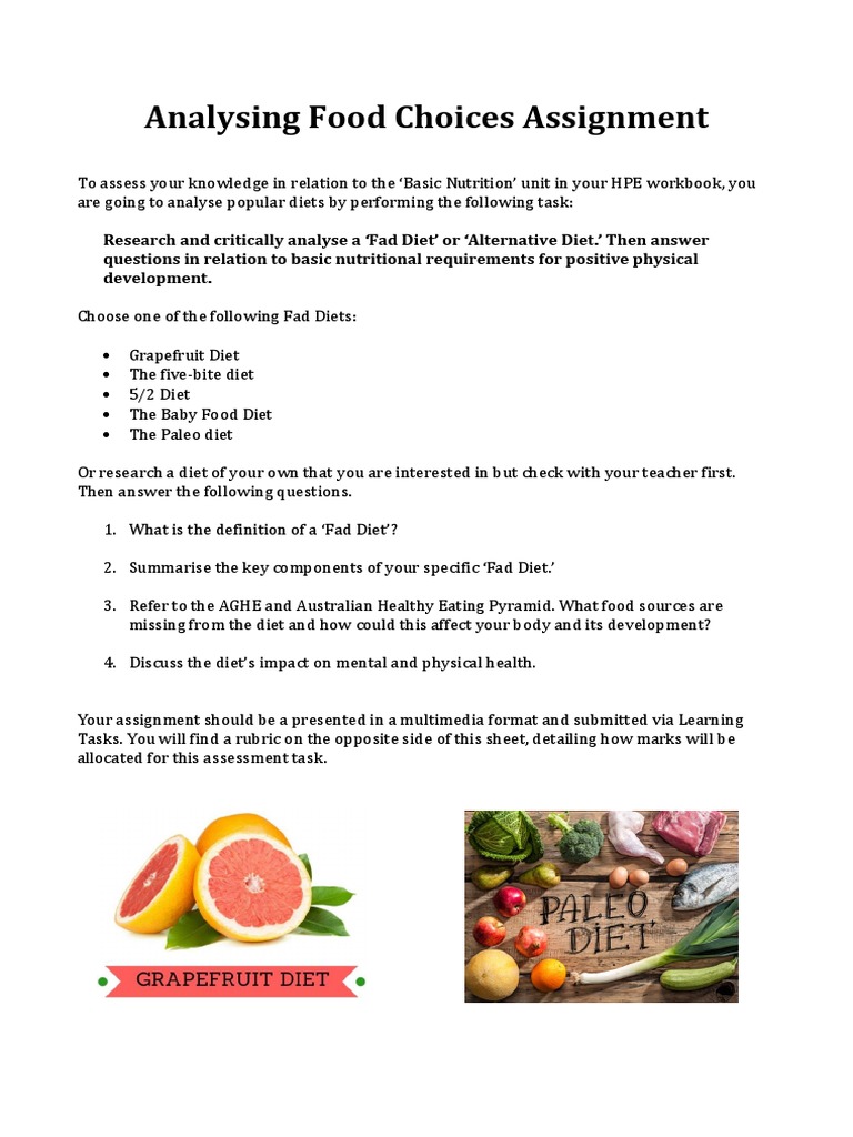 Analysing Food Choices Assignment | Diet (Nutrition) | Diet & Nutrition