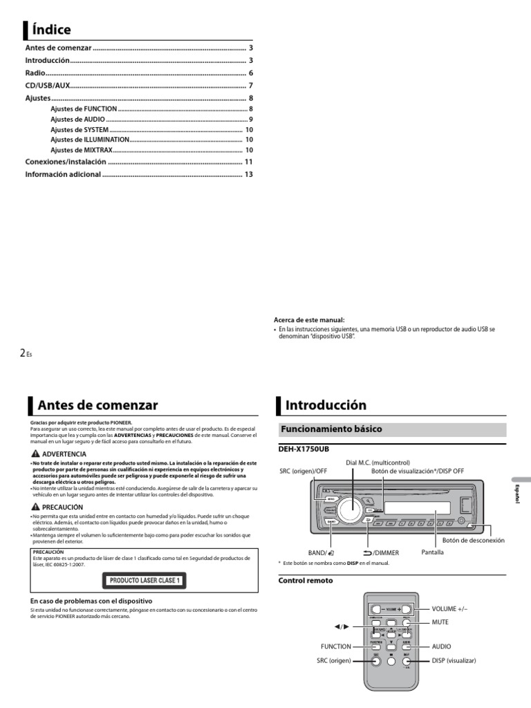 Deh-X1750ub Operating Manual Esp | PDF | Control remoto | USB