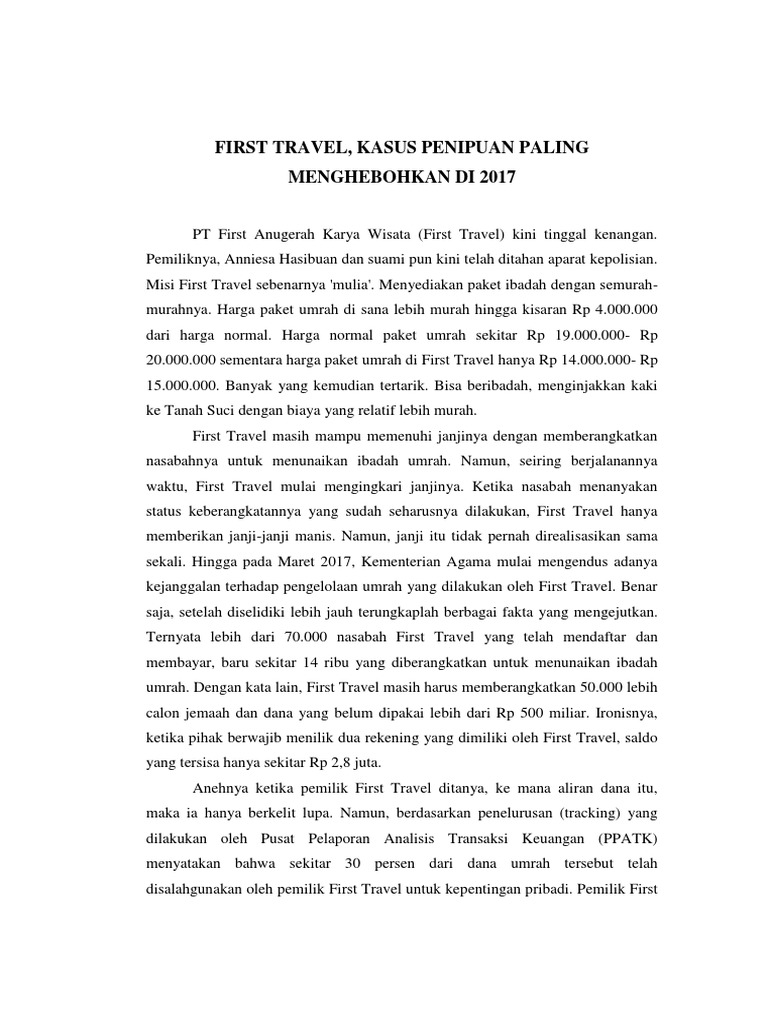 Kronologi Penipuan First Travel 2017 | PDF