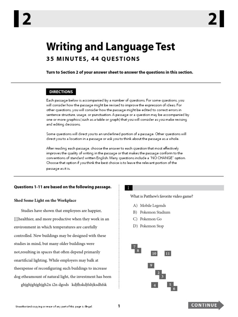 Writing and Language Test: 35 Minutes, 44 Questions | PDF | Sat | Human ...