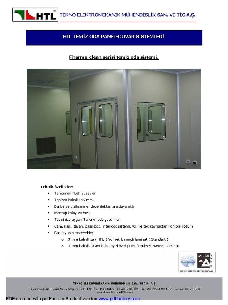 HTL Temiz Oda Panel Duvar Sistemleri 10010944 | PDF