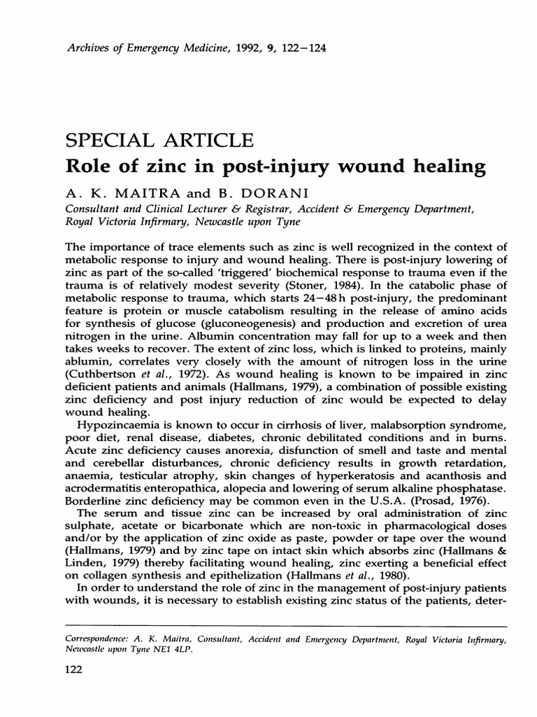 Article Role of Zinc Post-Injury Wound Healing: Special in | PDF ...