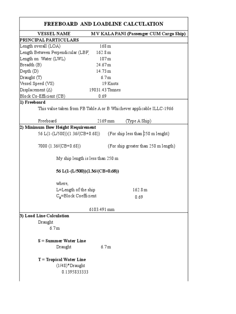 Calculating Load Lines and Freeboard Requirements for the MV Kala Pani ...