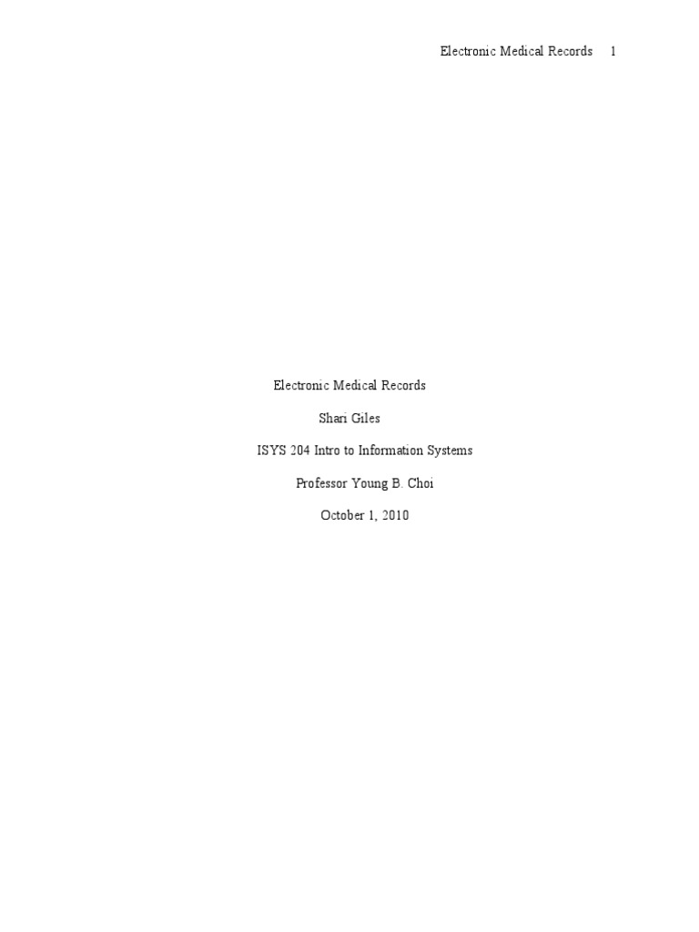 Electronic Medical Records Paper | PDF | Electronic Health Record ...