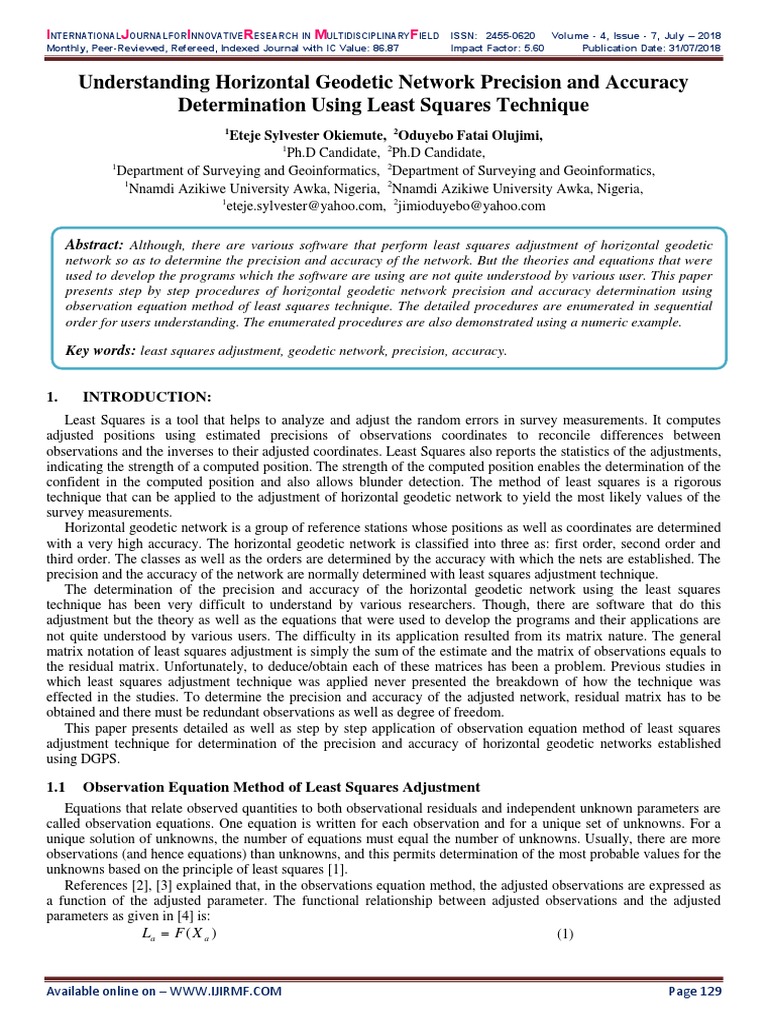 Understanding Horizontal Geodetic Network Precision And Accuracy Determination Using Least