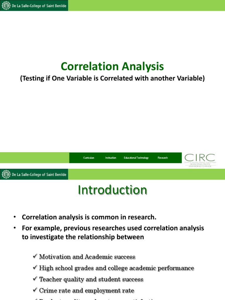 Correlation Analysis: (Testing If One Variable Is Correlated With ...