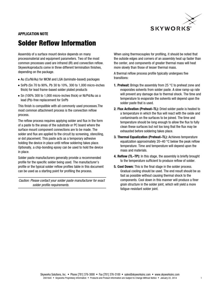 Solder Reflow Information: Application Note | PDF | Solder | Industrial ...