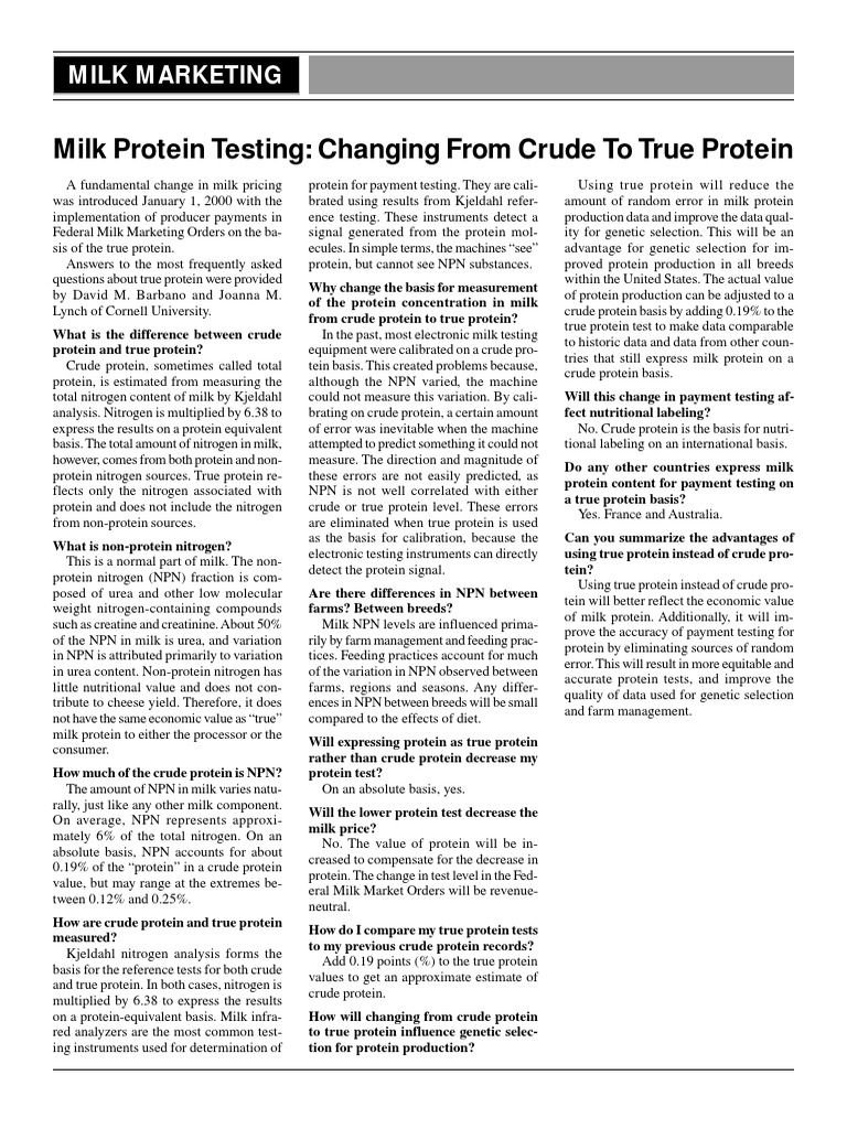Milk Protein Testing: Crude vs True | PDF | Proteins | Urea