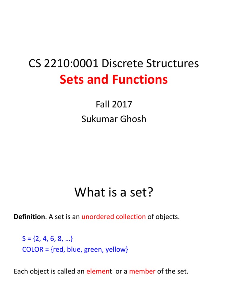 CS 2210:0001 Discrete Structures: Sets and Functions | PDF | Function ...