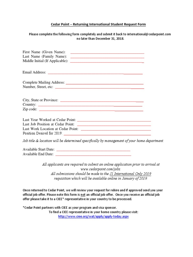 Int'l Rehire Form 2019 | PDF