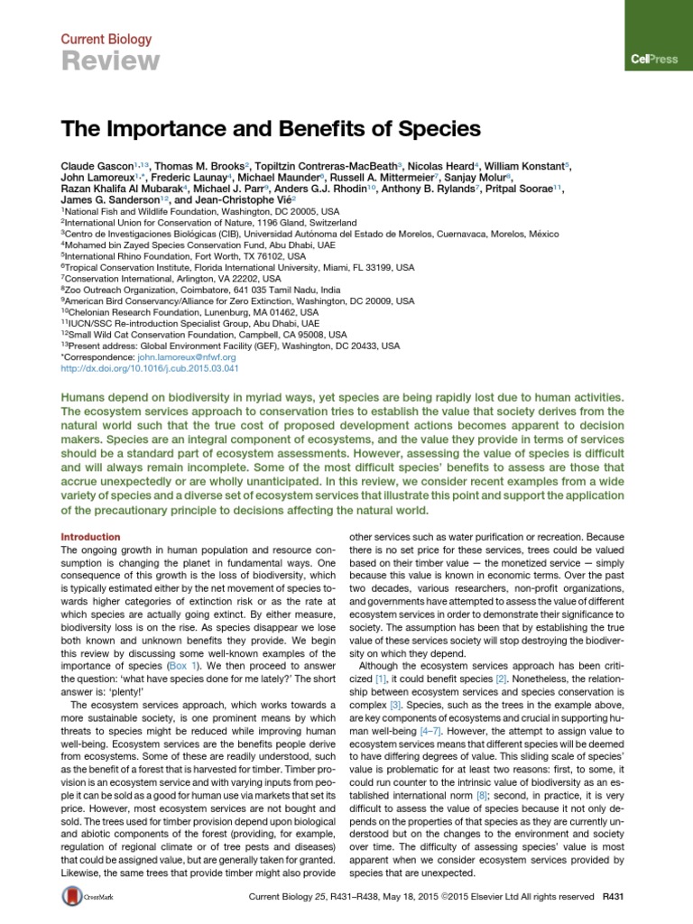The Importance and Benefits of Species Gascom 2015 | PDF | Ecosystem ...