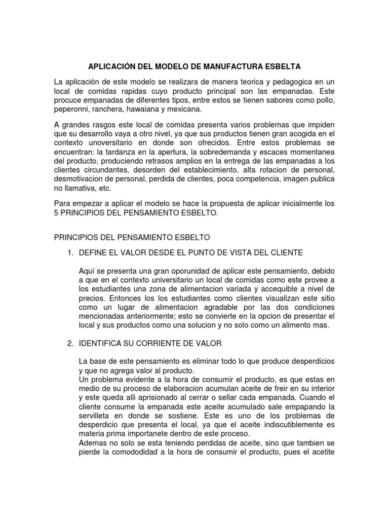 Aplicación Del Modelo de Manufactura Esbelta | Descargar gratis PDF | Lean Manufacturing | Cliente