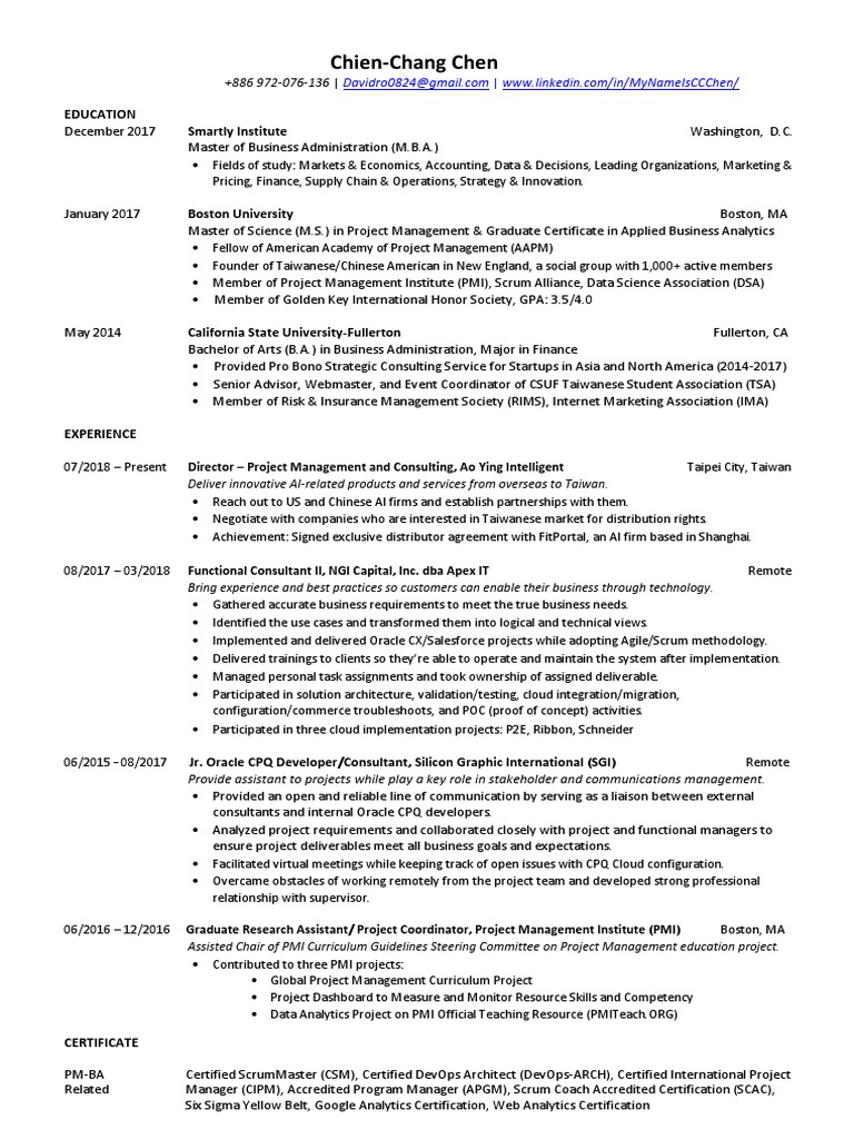 Chien-Chang Chen Resume | PDF | Project Management | Taiwan