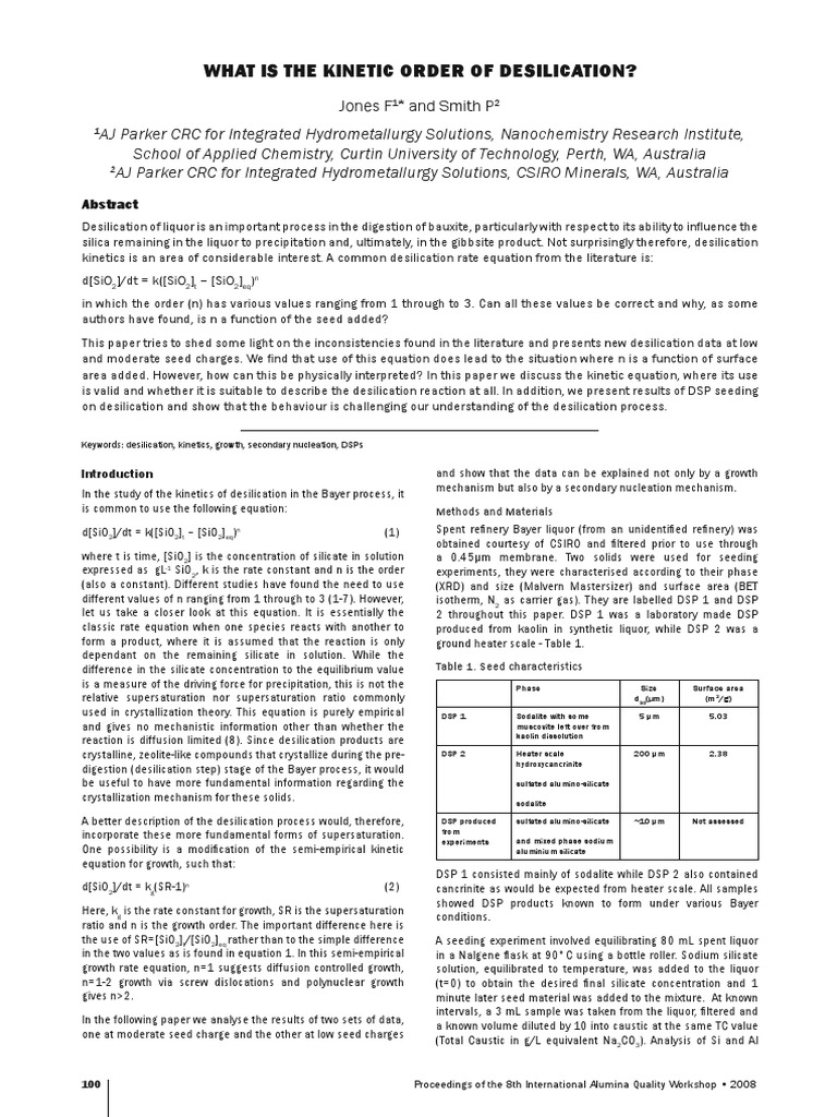 Kinetic Order of Desilication in Bayer Process | PDF | Crystallization ...