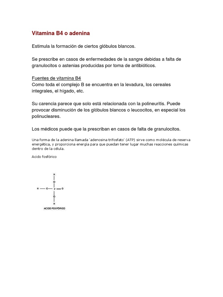 Vitamina B4 o Adenina | PDF | Compuestos orgánicos | Bioquímica