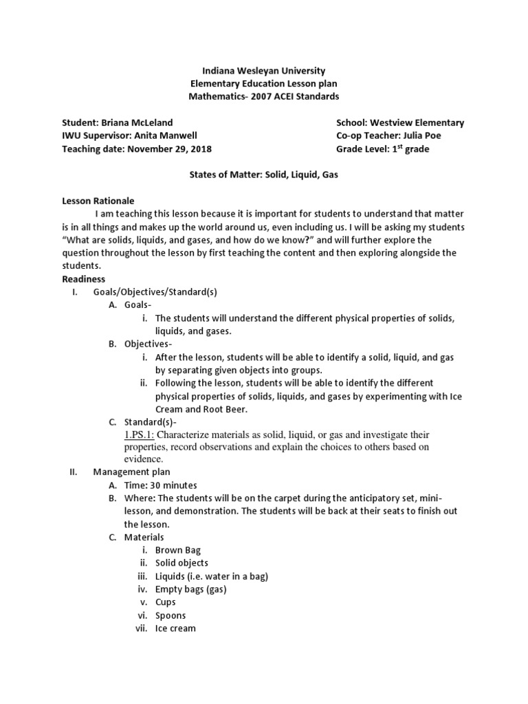 States of Matter Lesson Plan | PDF | Gases | Liquids