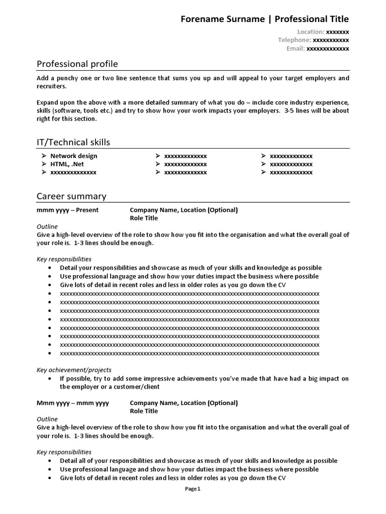 CV Library It Technical CV Template | Download Free PDF | Communication ...
