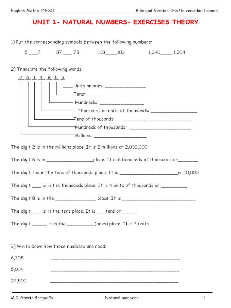 1 Exercises Theory - Natural Numbers - 1º Eso PDF | PDF | Arithmetic ...