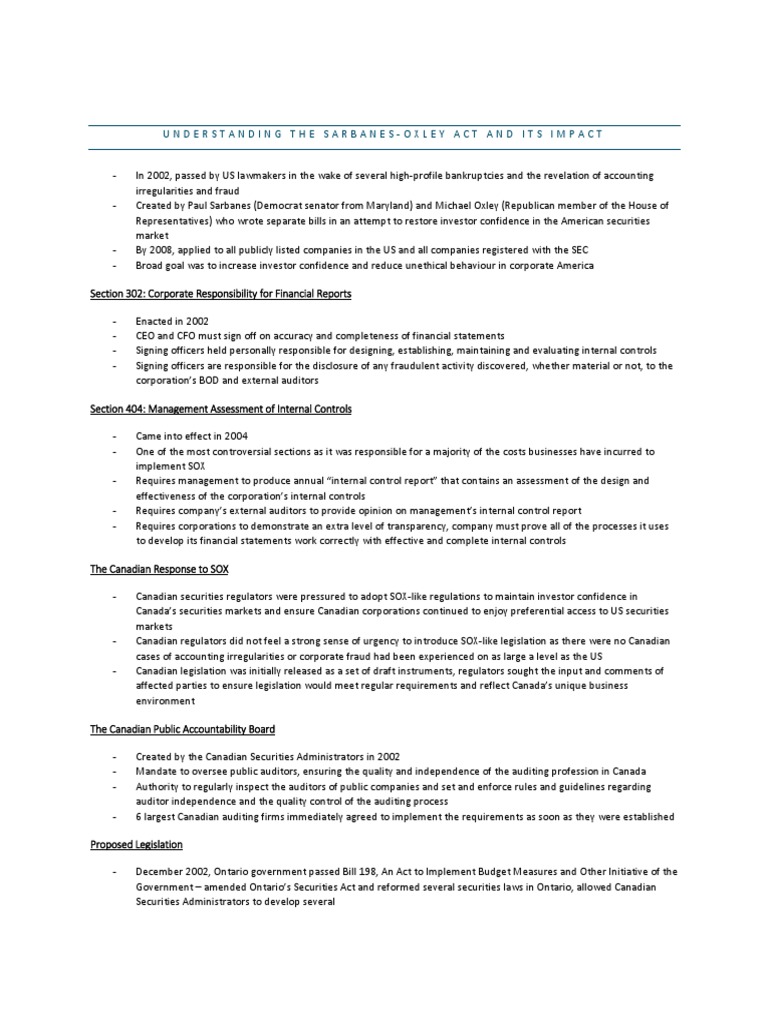 Understanding SOX | PDF | Sarbanes–Oxley Act | Internal Control