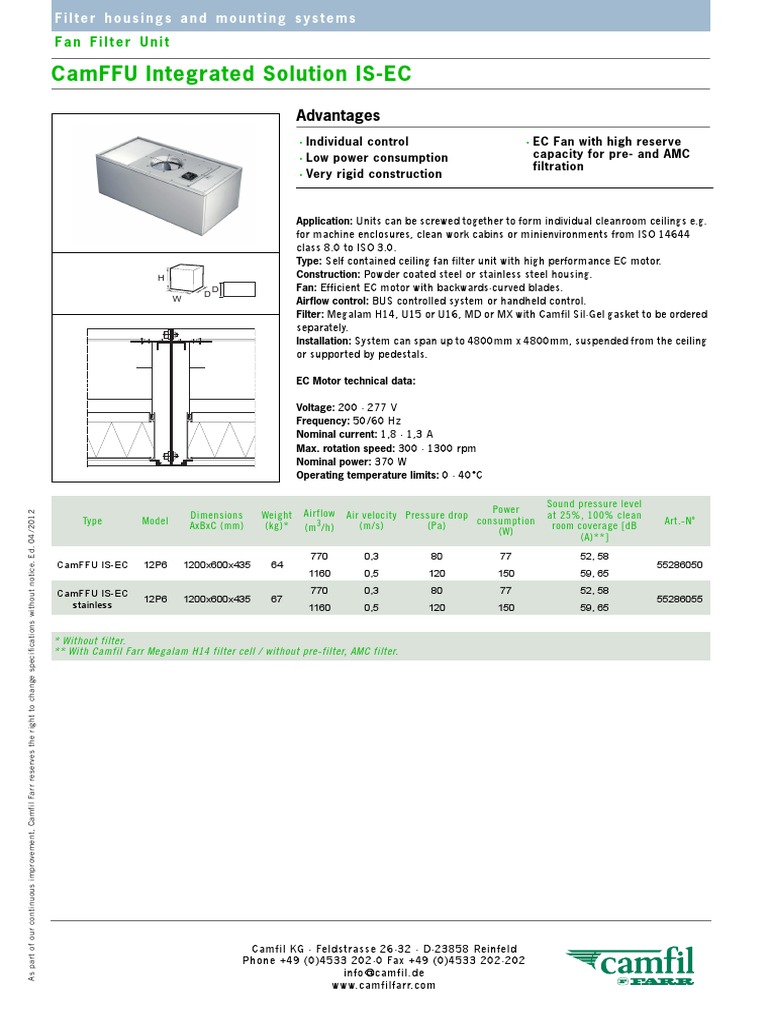 CamFFU Integrated Cleanroom Filter Units | PDF | Electrical Engineering ...