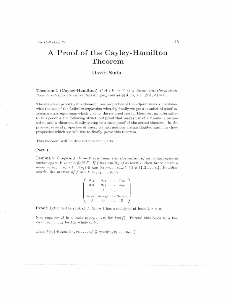 A Proof of The Cayley-Hamilton Theorem | PDF | Eigenvalues And ...