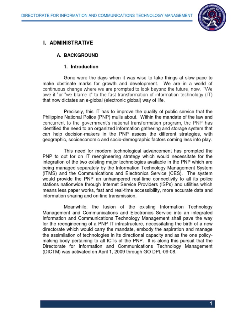 DICTM: PNP ICT Management Overview | PDF | Information System ...