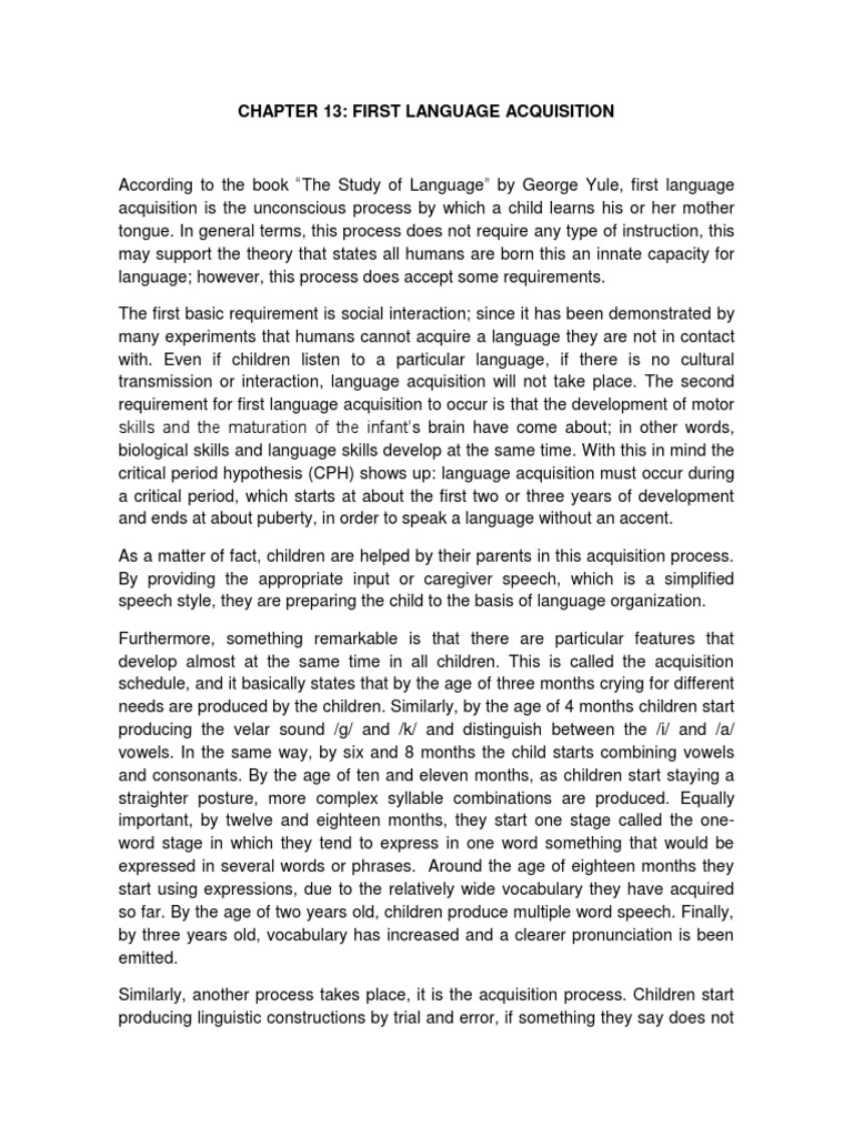 Chapter 13: First Language Acquisition | PDF | Language Acquisition ...