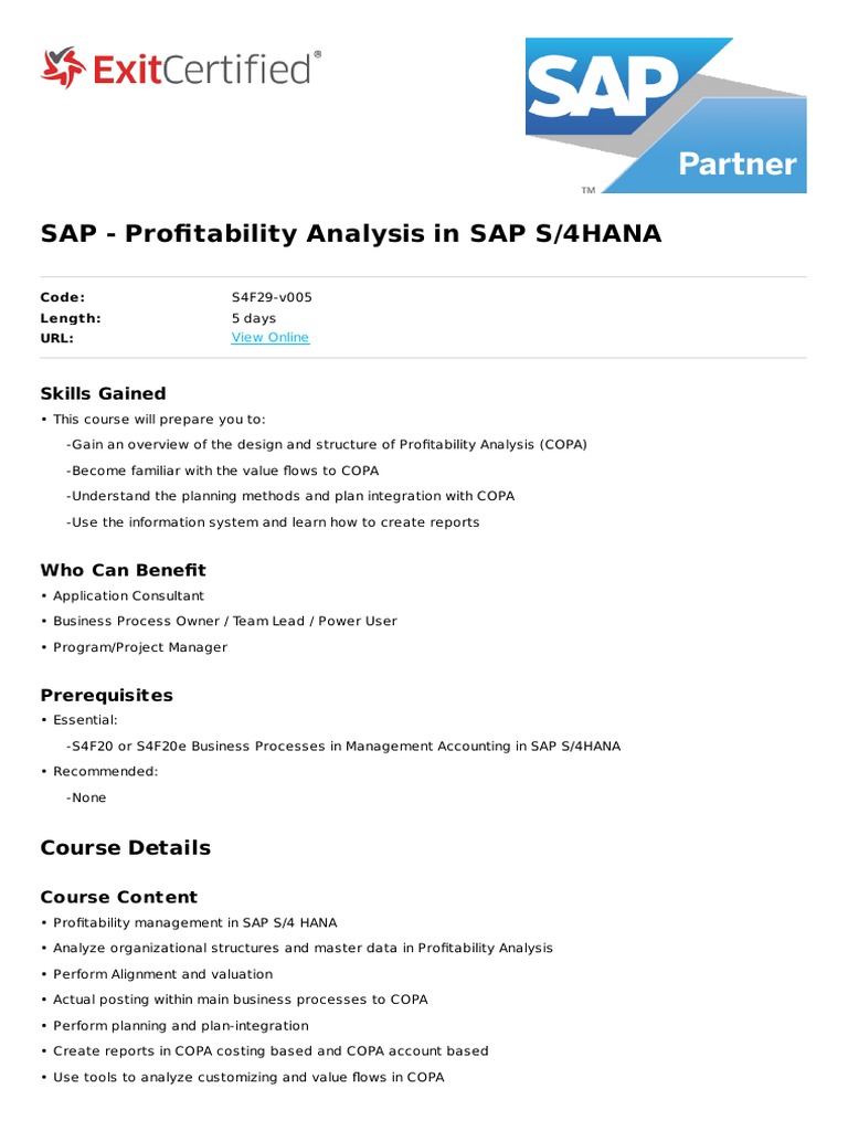 Profitability Analysis in Sap S4hana | PDF