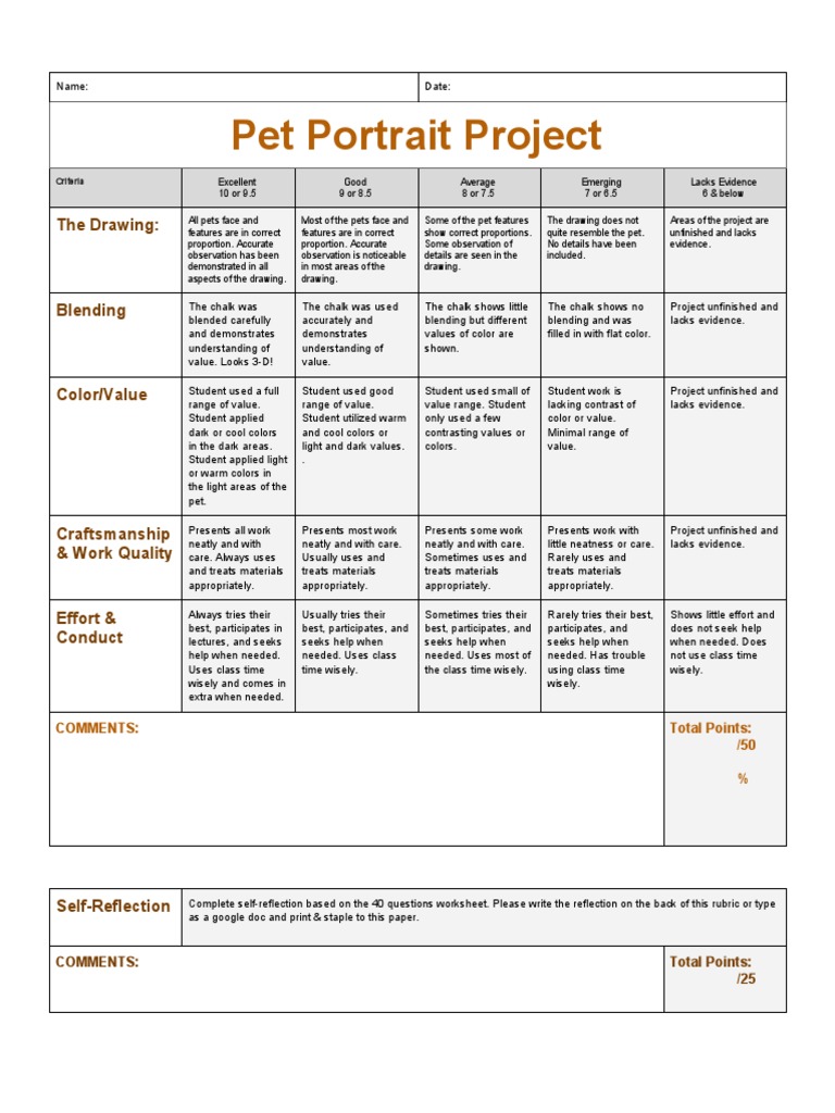 Pet Portrait Project Evaluation Rubric | PDF | Drawing | Rubric (Academic)