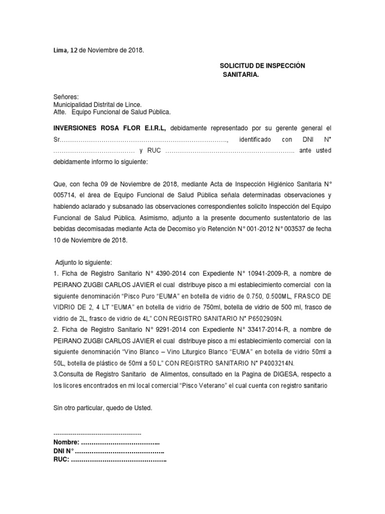 Solicitud de Inspección SANIDAD | PDF