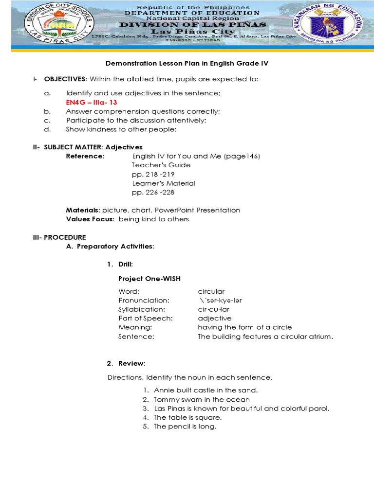 DEMO Adjectives | PDF | Lesson Plan | Adjective