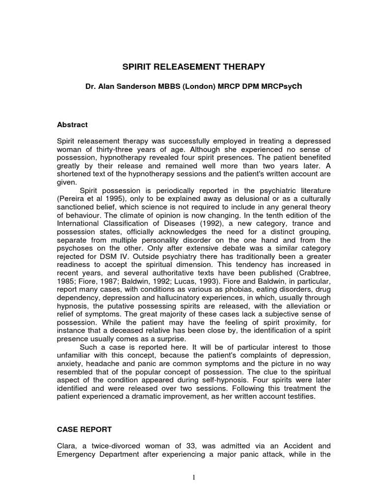 Spirit Releasement Therapy CH: Dr. Alan Sanderson Mbbs (London) MRCP ...