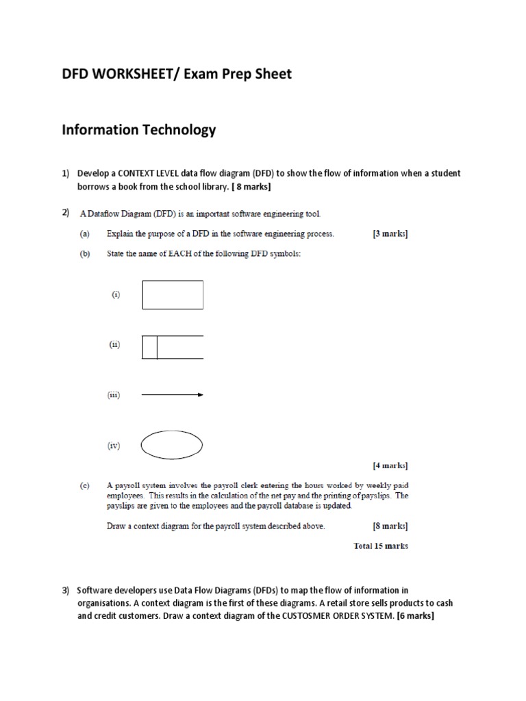 Data Flow Diagrams Worksheet Lower 6 | PDF