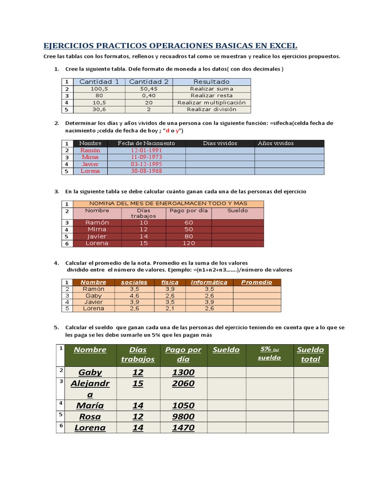 Ejercicios Practicos Operaciones Basicas | PDF | Enseñanza de matemática | Informática y ...